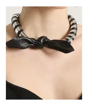 Givenchy Chain Bow Torque Necklace In Metal And Leather