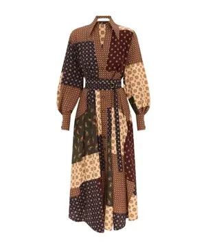 Zimmermann Patchwork Print Midi Dress - Brown
