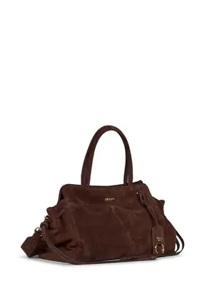 Prada Large Suede Shoulder Bag With Gold Tone Hardware