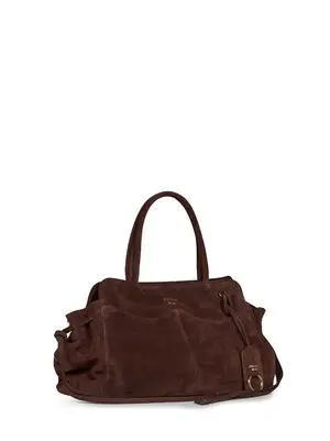 Prada Large Suede Shoulder Bag With Gold Tone Hardware