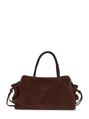 Prada Large Suede Shoulder Bag With Gold Tone Hardware