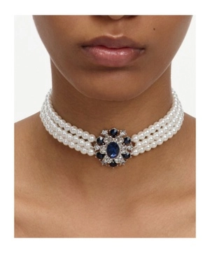 SELF-PORTRAIT Double-stranded Pearl And Crystal Choker