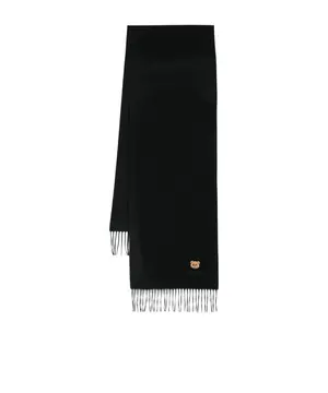 Moschino Teddy Logo Fringed Scarf - Black