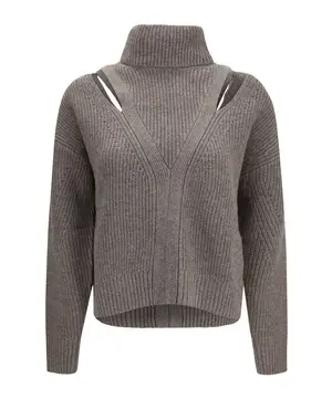 P.a.r.o.s.h Cutout Shoulder High Neck Knitted Sweater