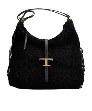 TOD'S T Plaque Shearling Tote Bag