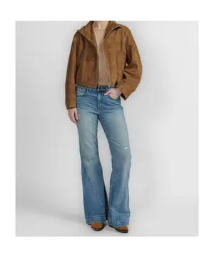 Nour Hammour Long Sleeve Suede Stand Collar Zip Up Jacket