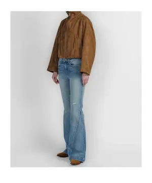 Nour Hammour Long Sleeve Suede Stand Collar Zip Up Jacket