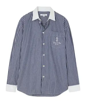 SPORTY  RICH Sporty & Rich Vendome Oversized Striped Cotton Oxford Shirt - Blue