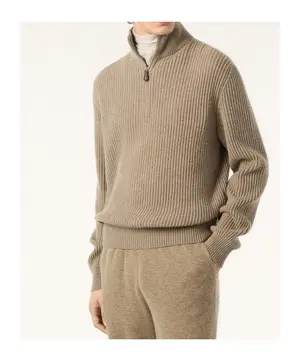 Loro Piana Ribbed Knit Pullover With Zip Neck - Beige