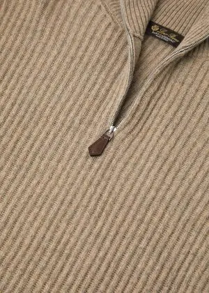 Loro Piana Ribbed Knit Pullover With Zip Neck - Beige