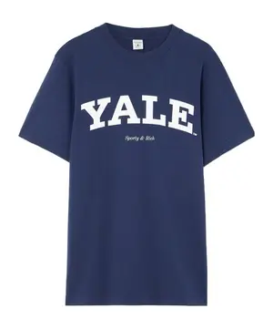 SPORTY  RICH Sporty & Rich Crewneck T-shirt With Printed Logo - Navy Blue