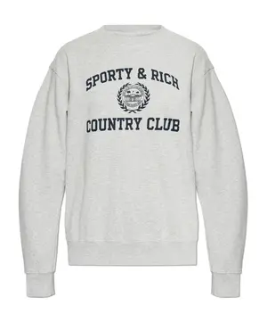 SPORTY  RICH Sporty Rich Varsity Crest Crewneck Sweatshirt - Grey