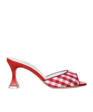 Manolo Blahnik Gingham Mule Heeled Sandals