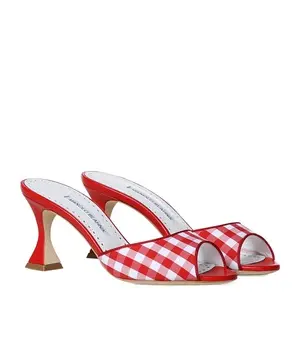 Manolo Blahnik Gingham Mule Heeled Sandals