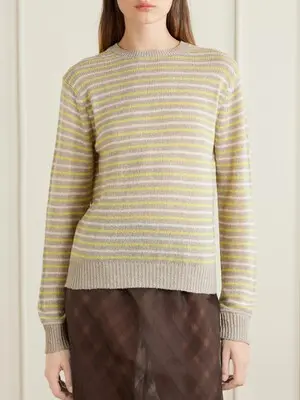 Auralee Lightweight Striped Crew Neck Knit Top