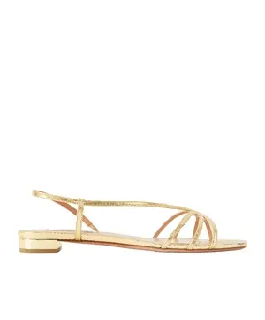 AQUAZZURA Snake-effect Metallic Leather Slingback Sandals