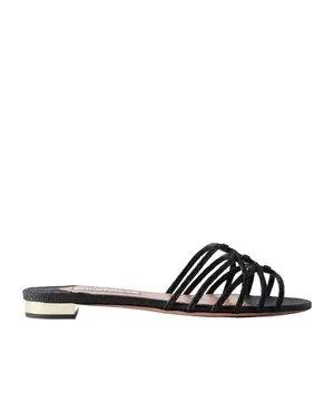 AQUAZZURA Luna Raffia-trimmed Cord Slides - Black