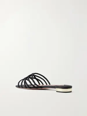 AQUAZZURA Luna Raffia-trimmed Cord Slides