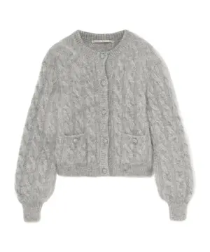 Alessandra Rich Cropped Sequin-embellished Cable-knit Cardigan
