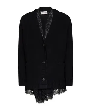 ERMANNO FIRENZE Lace Trim Button-up Cardigan - Black