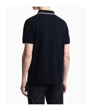 Emporio Armani Logo Embrodiered V-neck Polo Shirt - Navy Blue