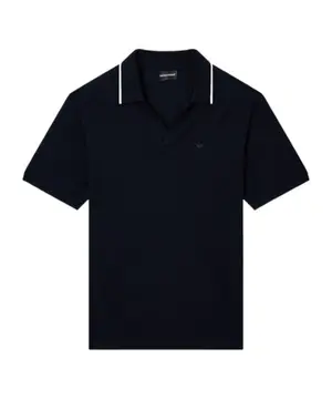 Emporio Armani Logo Embrodiered V-neck Polo Shirt - Navy