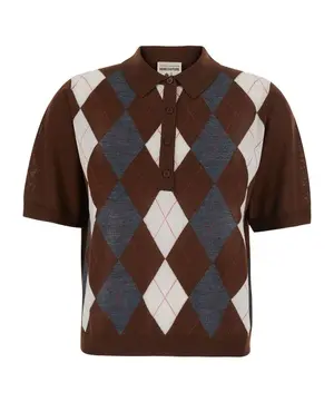 SEMICOUTURE Diana Argyle Polo Knitted Sweater - Brown