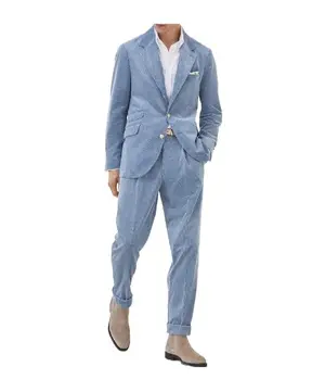 Brunello Cucinelli Long-sleeved Suit, Trousers, And Jacket - Blue