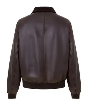 Prada Genuine Leather Bomber Jacket With Shearling Collar