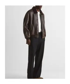 Prada Genuine Leather Bomber Jacket With Shearling Collar