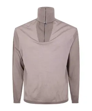 Emporio Armani Two-tone Plain-knit Partial-zip Jumper