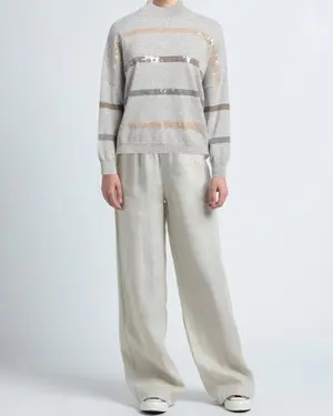 Brunello Cucinelli Striped Sequined Turtleneck