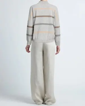 Brunello Cucinelli Striped Sequined Turtleneck