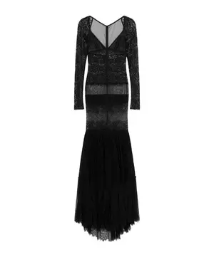 Blumarine Sheer Lace Overlay Long Sleeved Gown