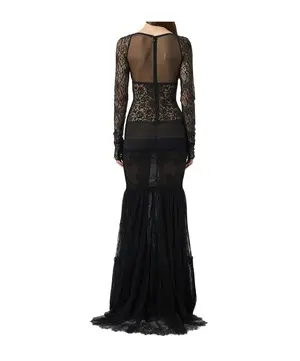 Blumarine Sheer Lace Overlay Long Sleeved Gown