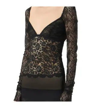 Blumarine Sheer Lace Overlay Long Sleeved Gown