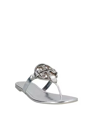 Tory Burch Metallic Embellished Flip Flops - Gray