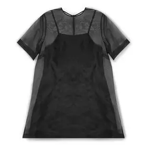 AMI Paris Shortsleeve Mesh Overlay Dress