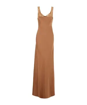 FORTE_FORTE Satin Maxi Dress With Lace Trim