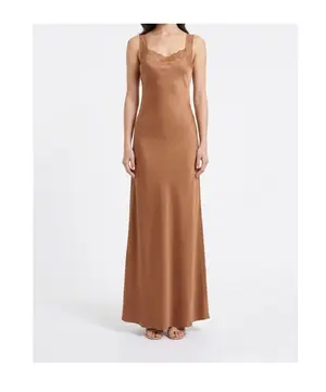 FORTE_FORTE Satin Maxi Dress With Lace Trim