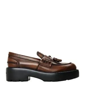 Miu Miu Leather Tassel Slip-on Loafers With Platform Block Heel