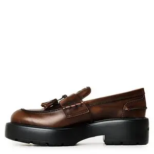 Miu Miu Leather Tassel Slip-on Loafers With Platform Block Heel