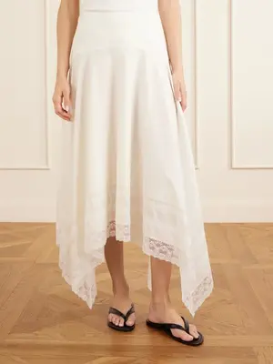 Staud Ainsley Asymmetrical Lace Trim Midi Skirt