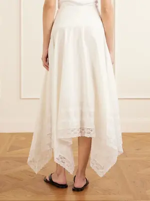 Staud Ainsley Asymmetrical Lace Trim Midi Skirt