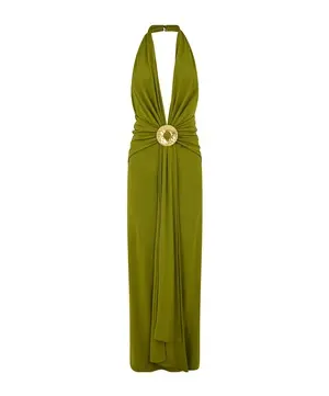 Cult Gaia Halter Neck Maxi Dress With Draped Front Detail