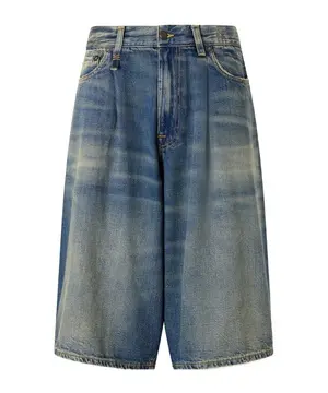 R13 Relaxed Fit Faded Denim Shorts