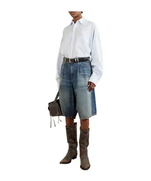 R13 Relaxed Fit Faded Denim Shorts