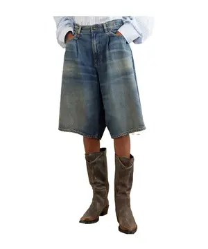 R13 Relaxed Fit Faded Denim Shorts