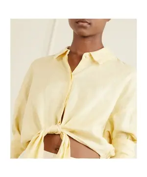 Staud Solid Knotted Linen Shirt