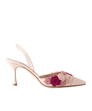 Manolo Blahnik Embellished Crochet-trimmed Leather Pumps